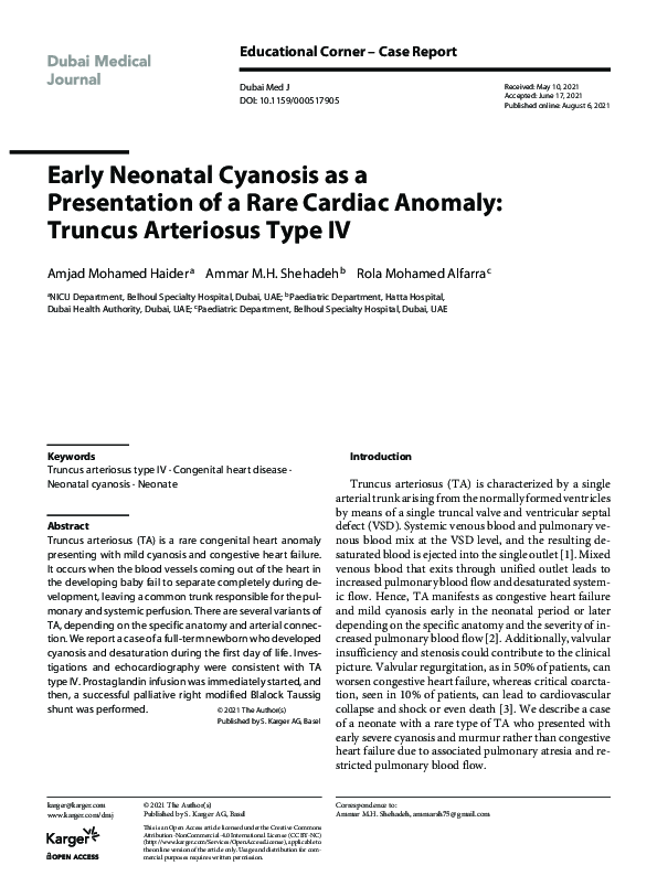 (PDF) Early Neonatal Cyanosis as a Presentation of a Rare Cardiac ...