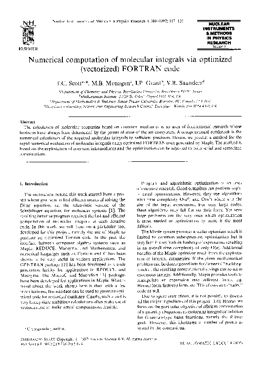 (PDF) Numerical computation of molecular integrals via optimized (vectorized) FORTRAN code