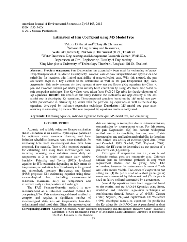 (PDF) Estimation of Pan Coefficient using M5 Model Tree