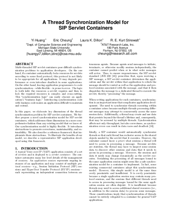 (PDF) A thread synchronization model for SIP servlet containers
