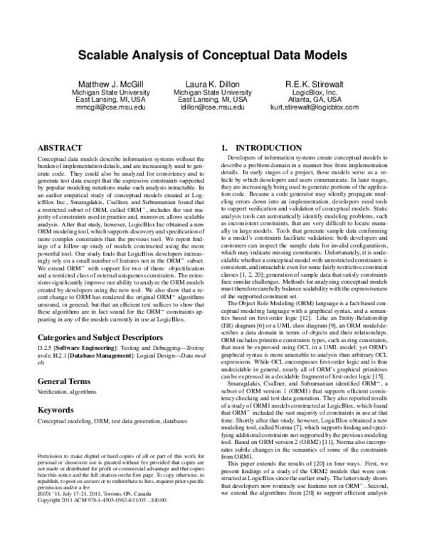(PDF) Scalable analysis of conceptual data models