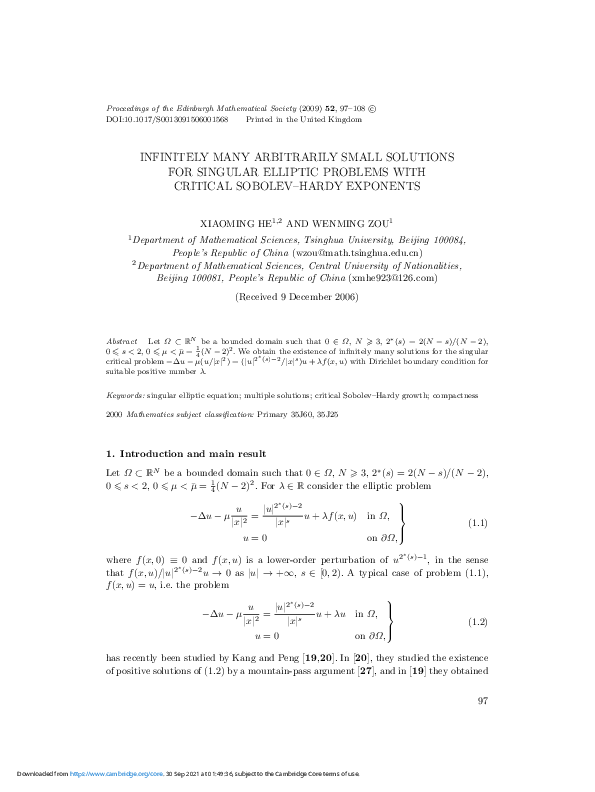 (PDF) Infinitely many arbitrarily small solutions for singular elliptic problems with critical ...