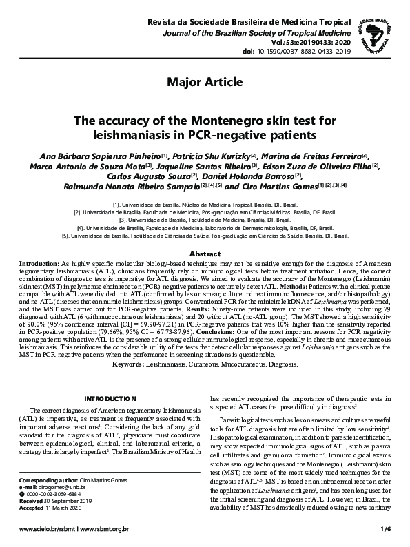 (PDF) The accuracy of the Montenegro skin test for leishmaniasis in PCR ...