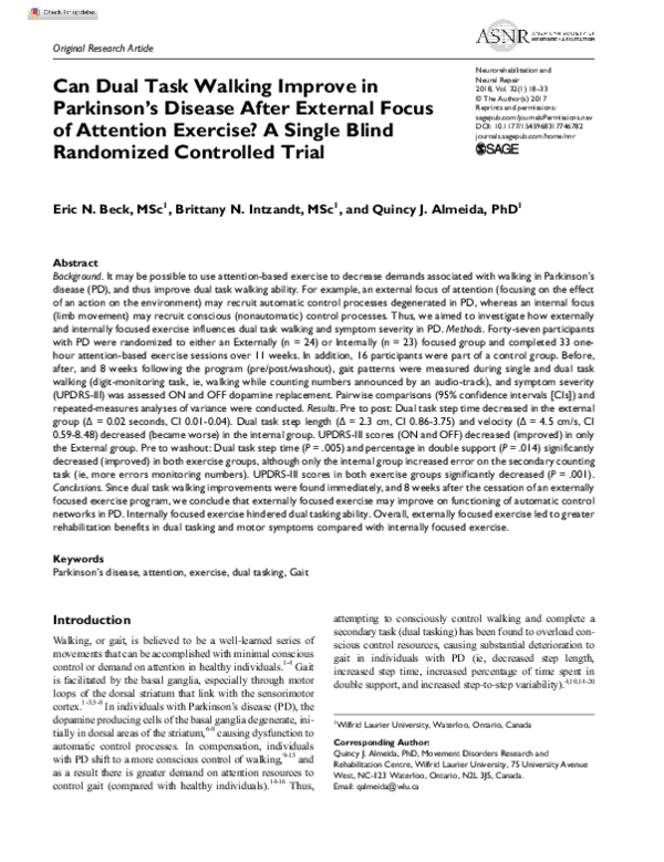 (PDF) Can Dual Task Walking Improve in Parkinson’s Disease After ...