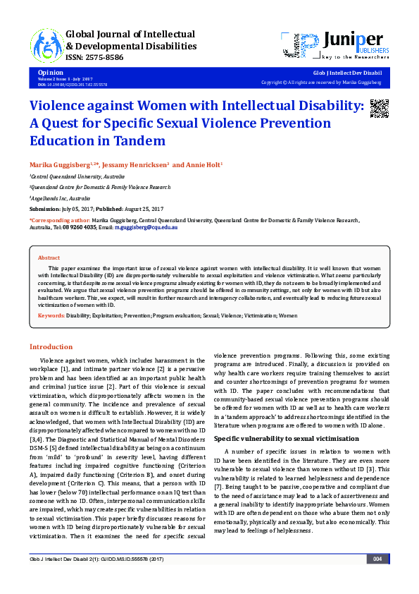 Pdf Violence Against Women With Intellectual Disability A Quest For