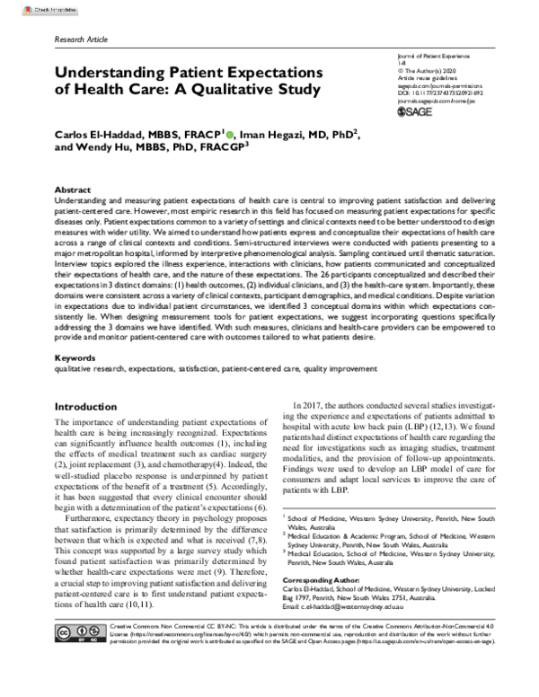 (PDF) Understanding Patient Expectations of Health Care: A Qualitative ...
