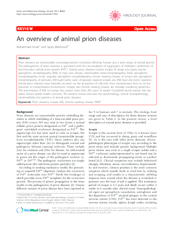 (PDF) An overview of animal prion diseases