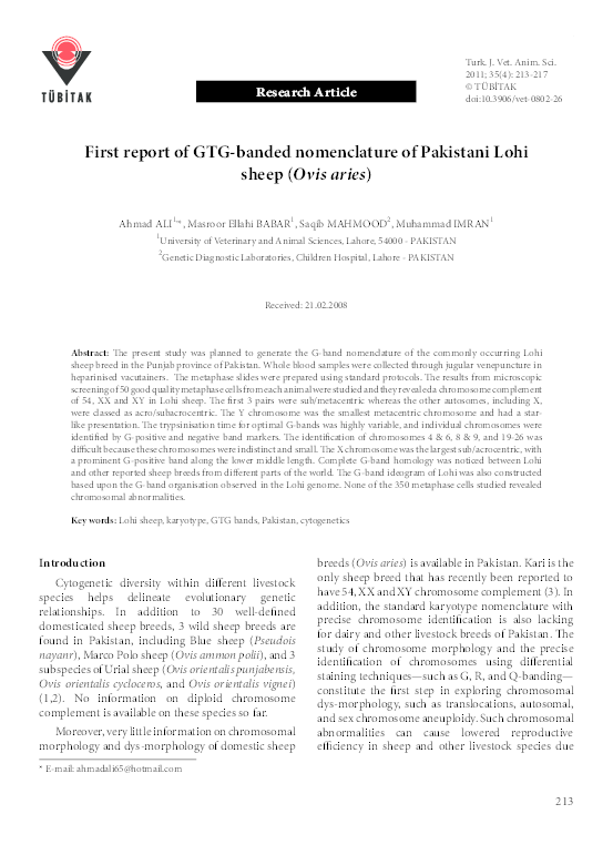 (PDF) First report of GTG-banded nomenclature of Pakistani Lohi sheep ...