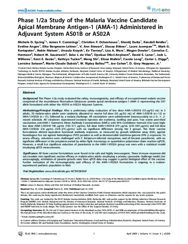 (PDF) Phase 1/2a Study of the Malaria Vaccine Candidate Apical Membrane ...