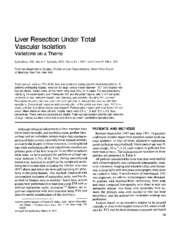 (PDF) Liver Resection Under Total Vascular Isolation Variations on a Theme