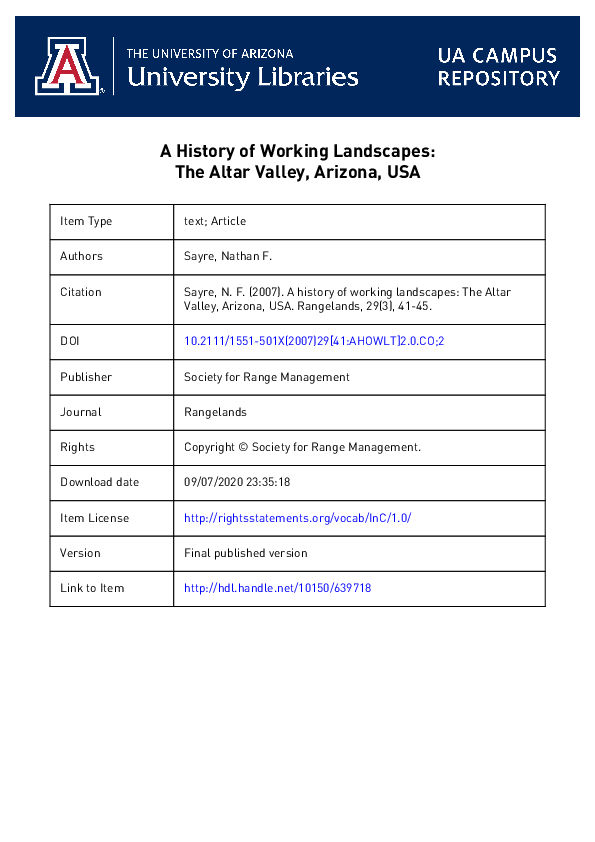 (PDF) A History of Working Landscapes: The Altar Valley, Arizona, USA