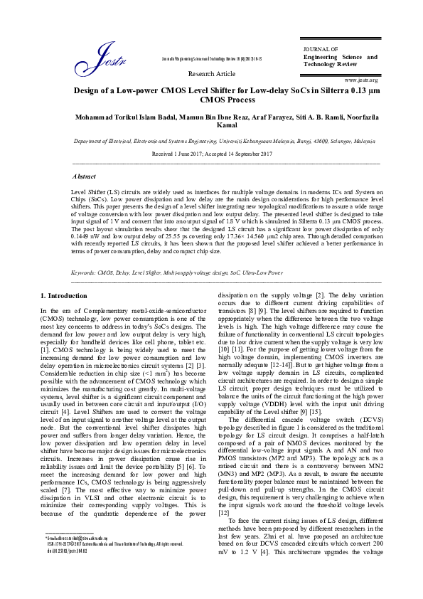 (PDF) Design of a Low-power CMOS Level Shifter for Low-delay SoCs in ...