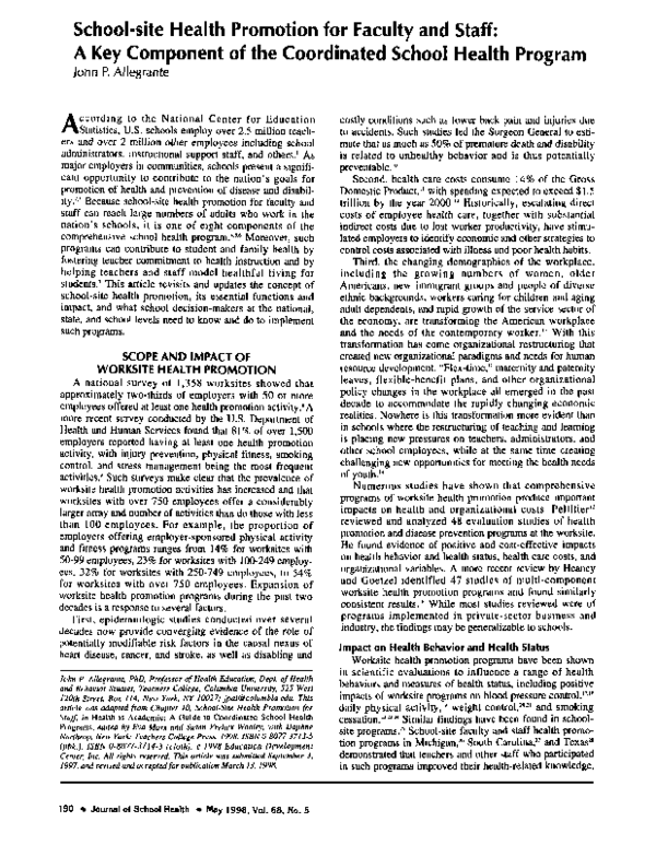 (PDF) School-site Health Promotion for Faculty and Staff: A Key ...