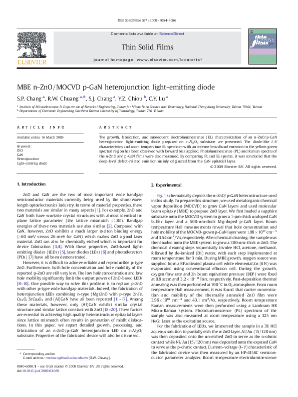 (PDF) MBE n-ZnO/MOCVD p-GaN heterojunction light-emitting diode