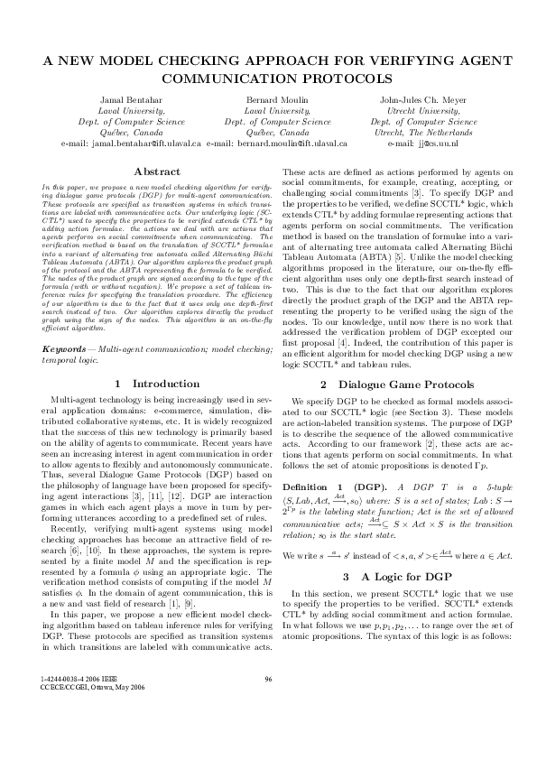 (PDF) A New Model Checking Approach for Verifying Agent Communication Protocols
