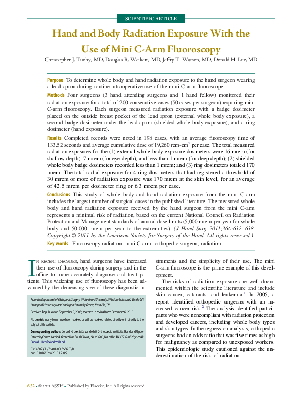 (PDF) Hand and Body Radiation Exposure With the Use of Mini C-Arm ...
