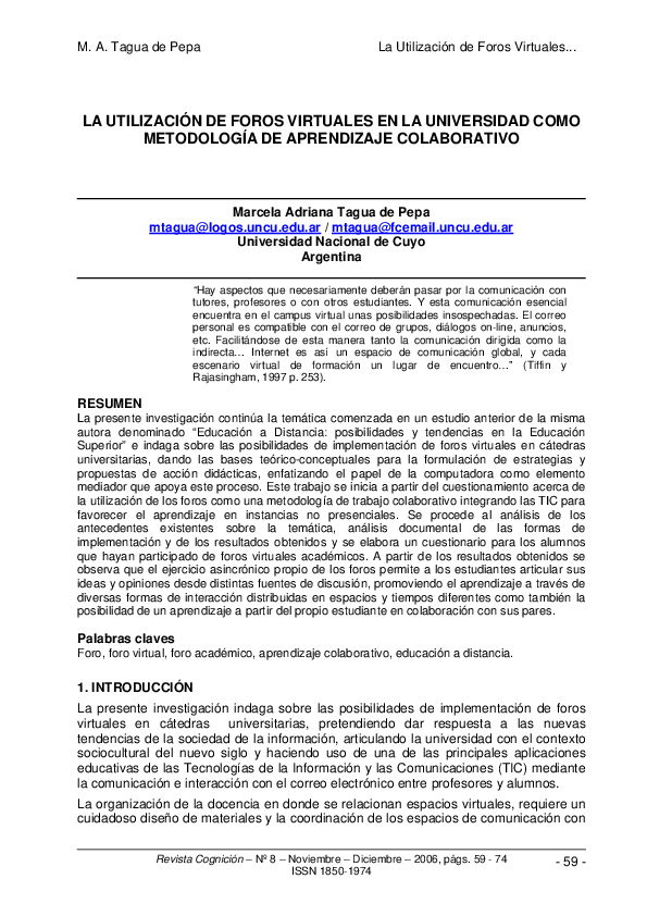 (PDF) La Utilización de Foros Virtuales en la Universidad como ...