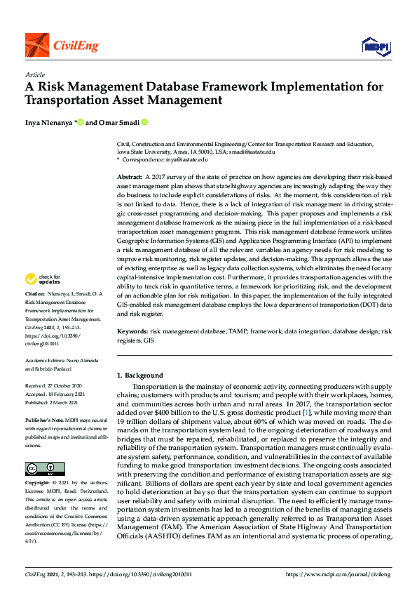 (PDF) A Risk Management Database Framework Implementation for ...