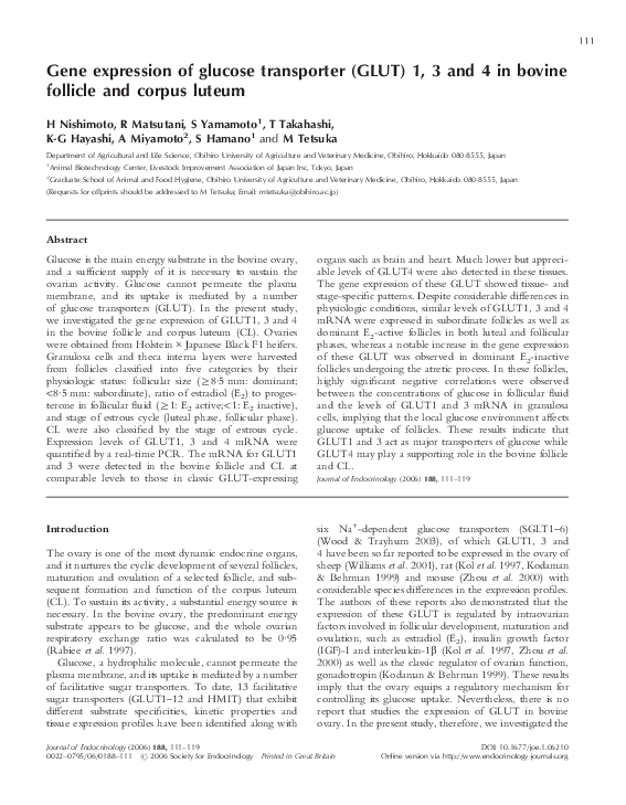 (PDF) Gene expression of glucose transporter (GLUT) 1, 3 and 4 in ...
