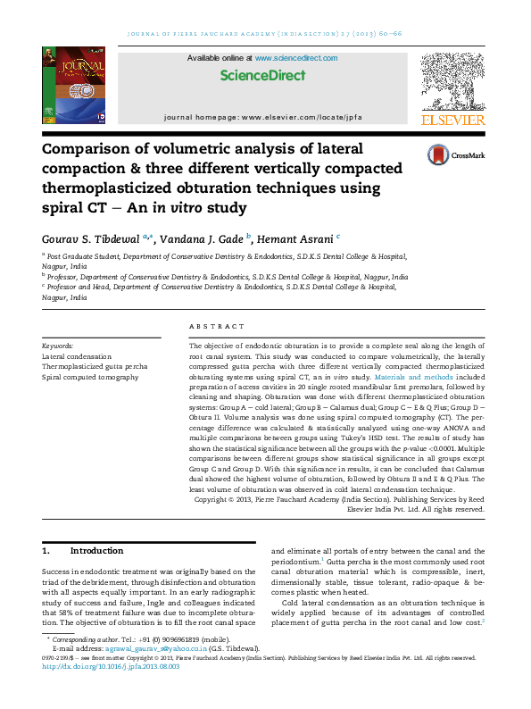 (PDF) Comparison of volumetric analysis of lateral compaction & three ...