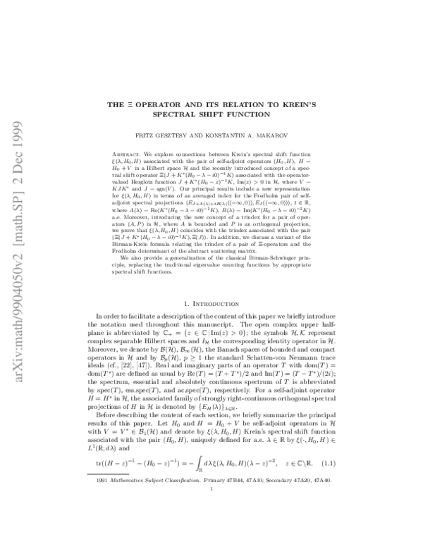 (PDF) The ? Operator and Krein's Spectral Shift Function Generalization