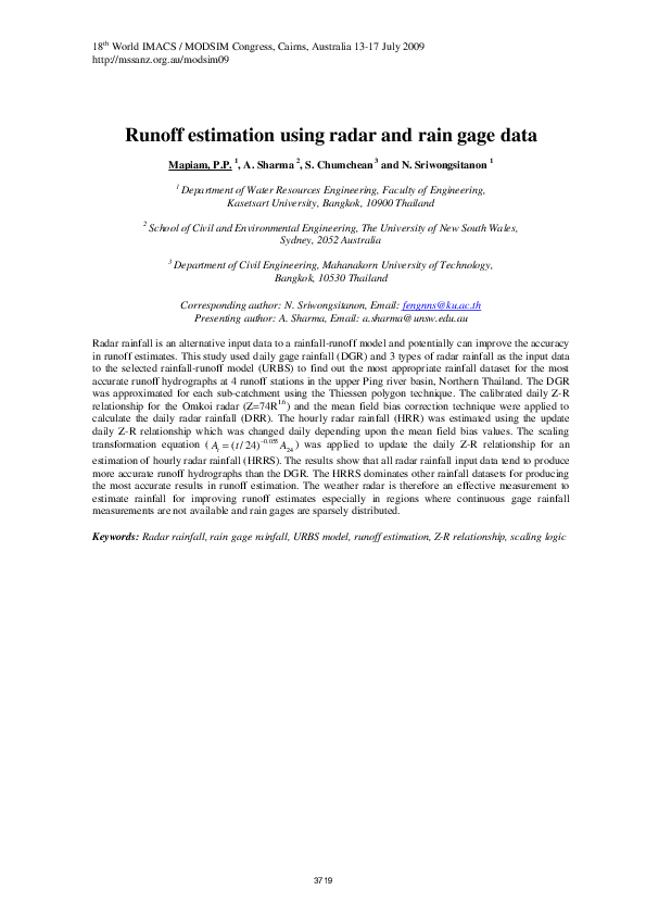 Pdf Runoff Estimation Using Radar And Rain Gage Data