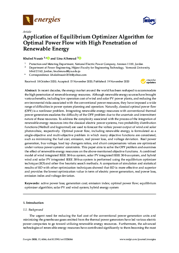 (PDF) Application of Equilibrium Optimizer Algorithm for Optimal Power ...