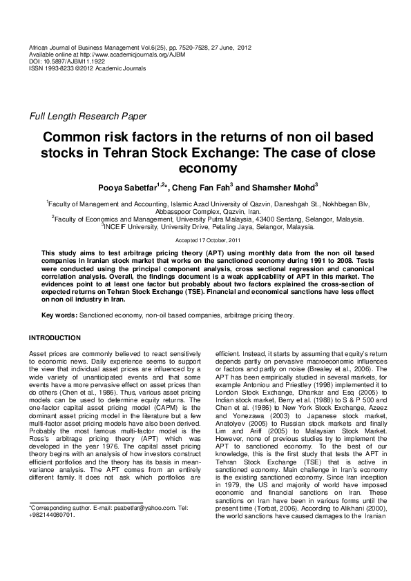 (PDF) Common risk factors in the returns of non oil based stocks in ...