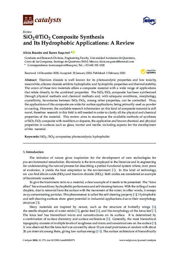 (PDF) SiO2@TiO2 Composite Synthesis and Its Hydrophobic Applications: A Review