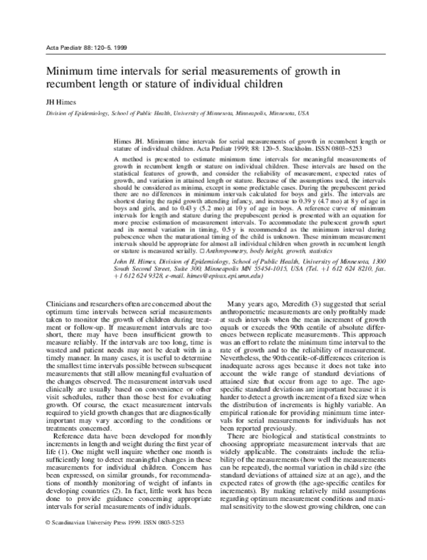 (PDF) Minimum time intervals for serial measurements of growth in ...