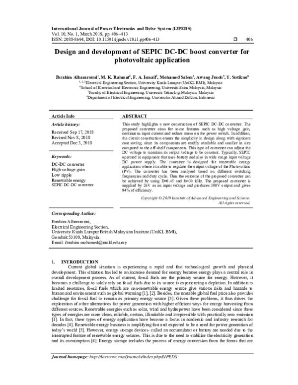 (PDF) Design and development of SEPIC DC-DC boost converter for ...
