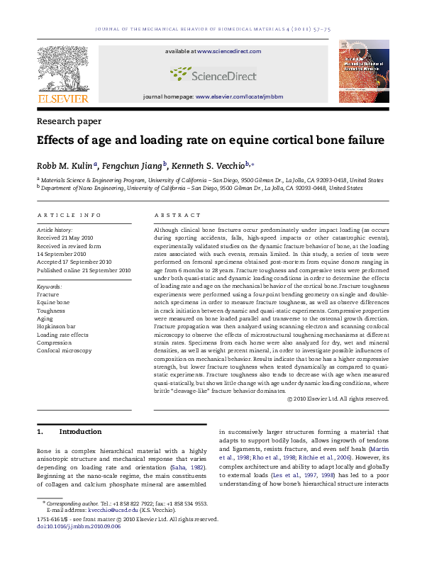 (PDF) Effects of age and loading rate on equine cortical bone failure