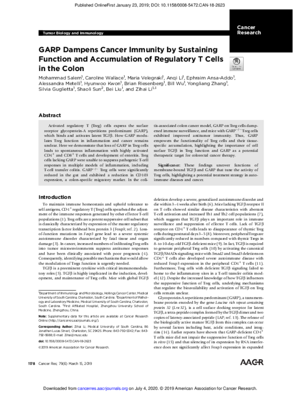 (PDF) GARP's Role in Treg Function and Cancer Immunity