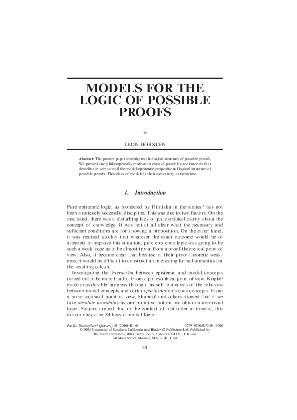 (PDF) Models for the Logic of Possible Proofs
