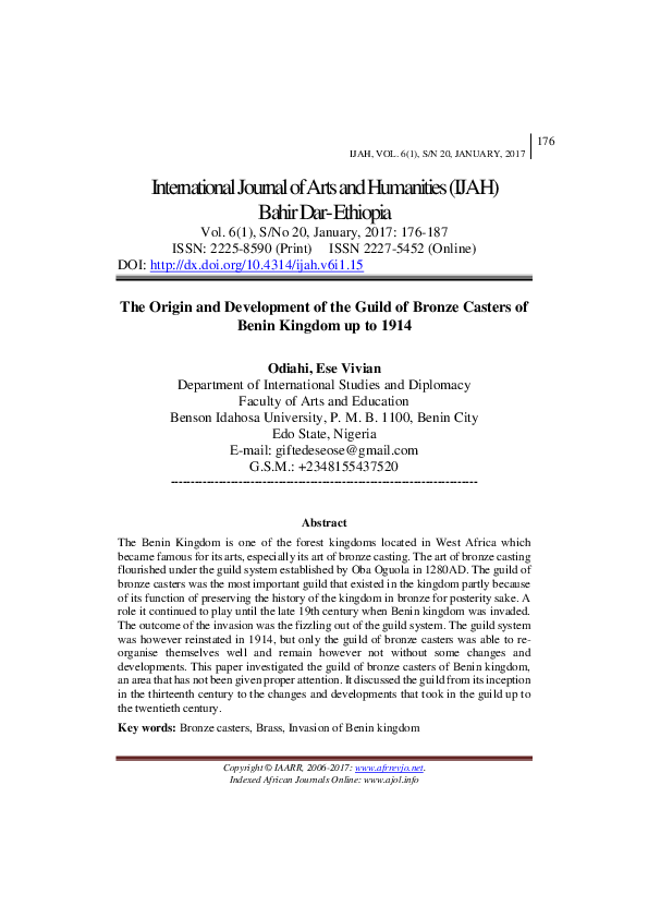 (PDF) The Origin and Development of the Guild of Bronze Casters of ...