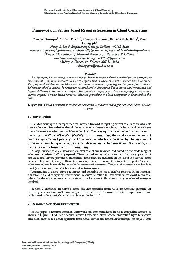 (PDF) Framework on Service based Resource Selection in Cloud Computing