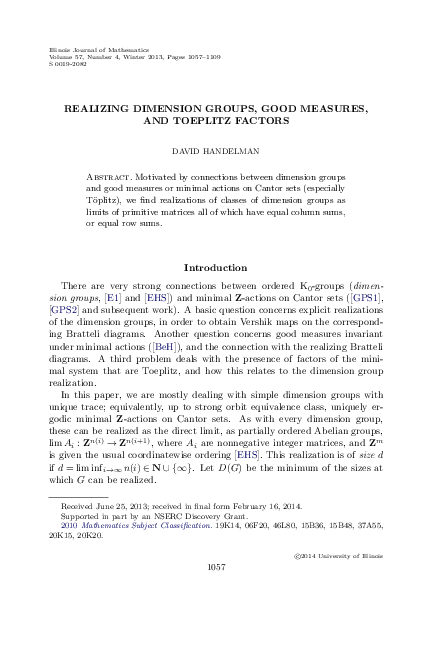 (PDF) Realizing dimension groups, good measures, and Toeplitz factors