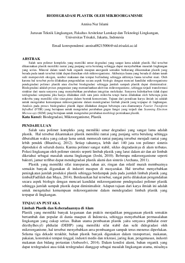 (PDF) Biodegradasi Plastik Oleh Mikroorganisme