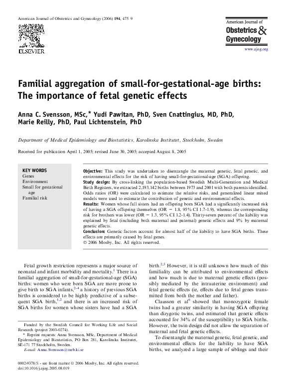 (PDF) Familial aggregation of small-for-gestational-age births: The ...