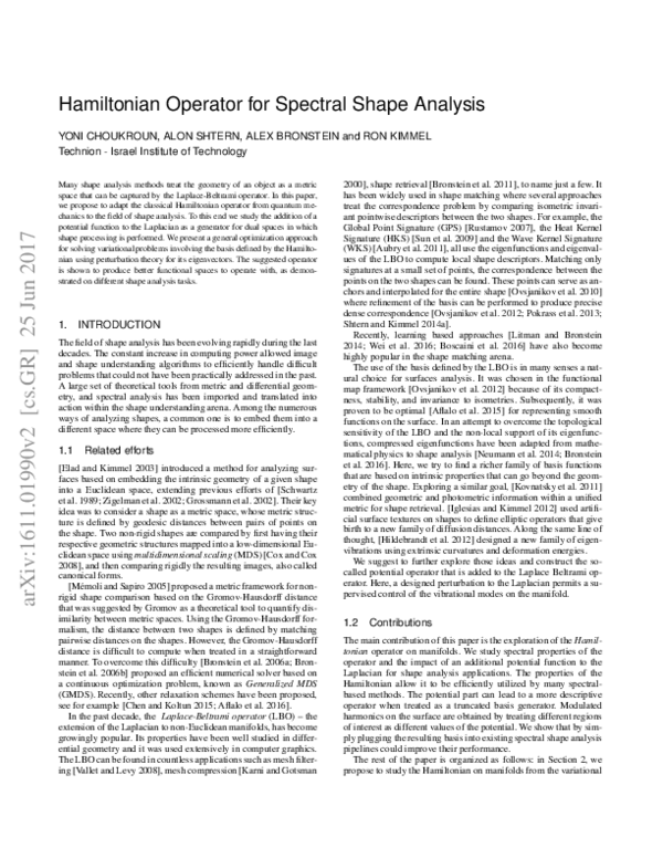 (PDF) Hamiltonian Operator for Spectral Shape Analysis