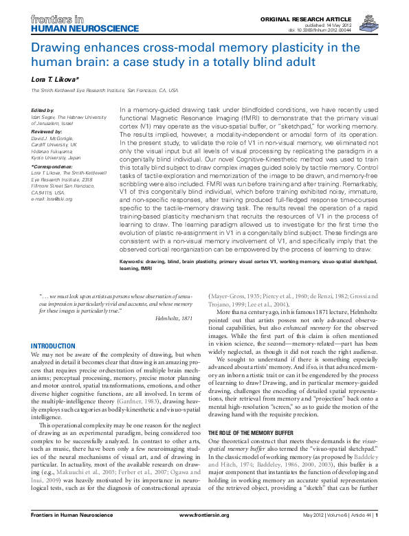 (PDF) Drawing enhances cross-modal memory plasticity in the human brain: a case study in a ...