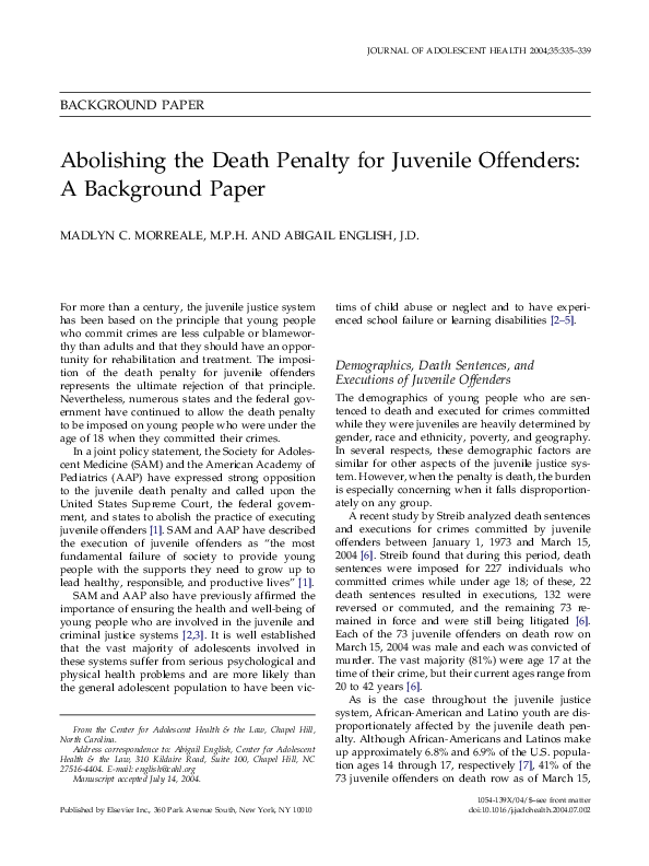 (PDF) Abolishing the death penalty for juvenile offenders: A background ...
