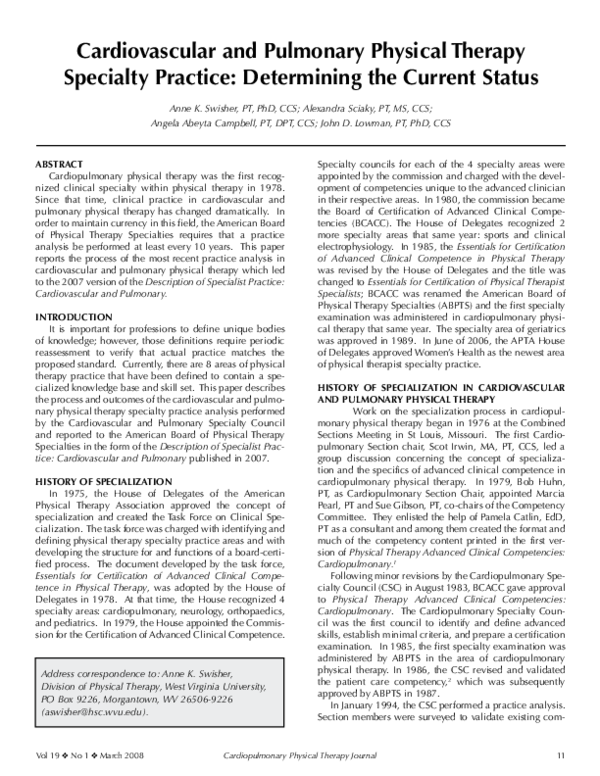 (PDF) Cardiovascular and pulmonary physical therapy specialty practice ...