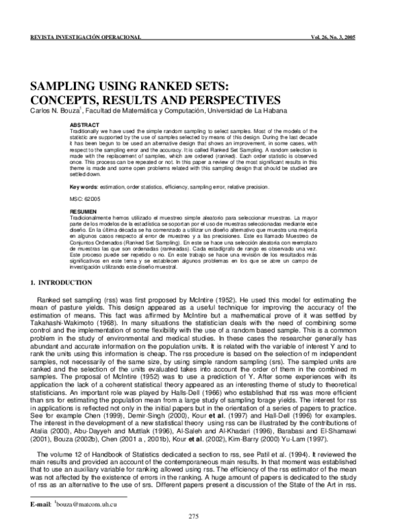 (PDF) Sampling Using Ranked Sets: Concepts, Results and Perspectives