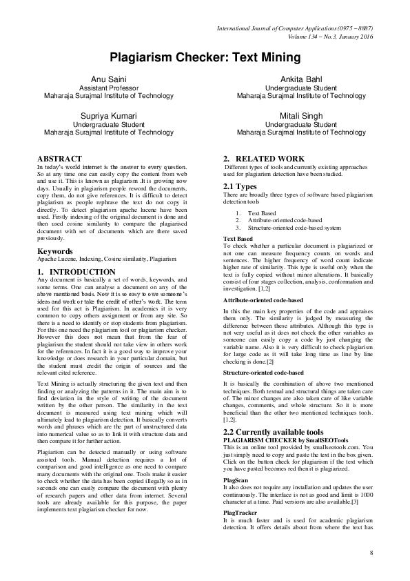 Pdf Plagiarism Checker Text Mining