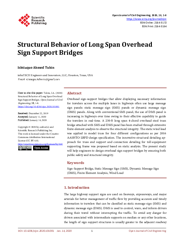(PDF) Structural Behavior of Long Span Overhead Sign Support Bridges