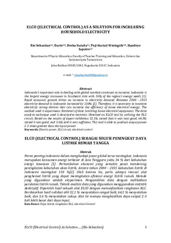 (PDF) Elco (Electrical Control) Sebagai Solusi Peningkat Daya Listrik Rumah Tangga