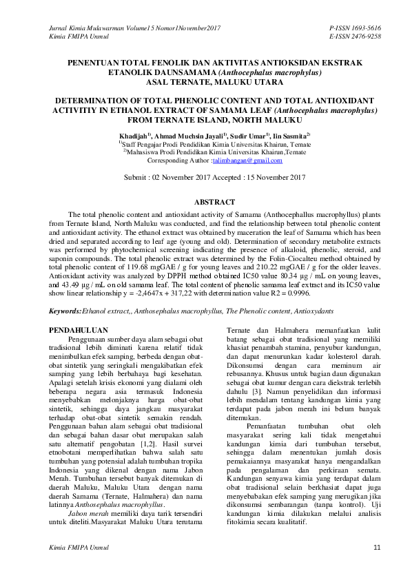 (PDF) Penentuan Total Fenolik Dan Aktivitas Antioksidan Ekstrak ...