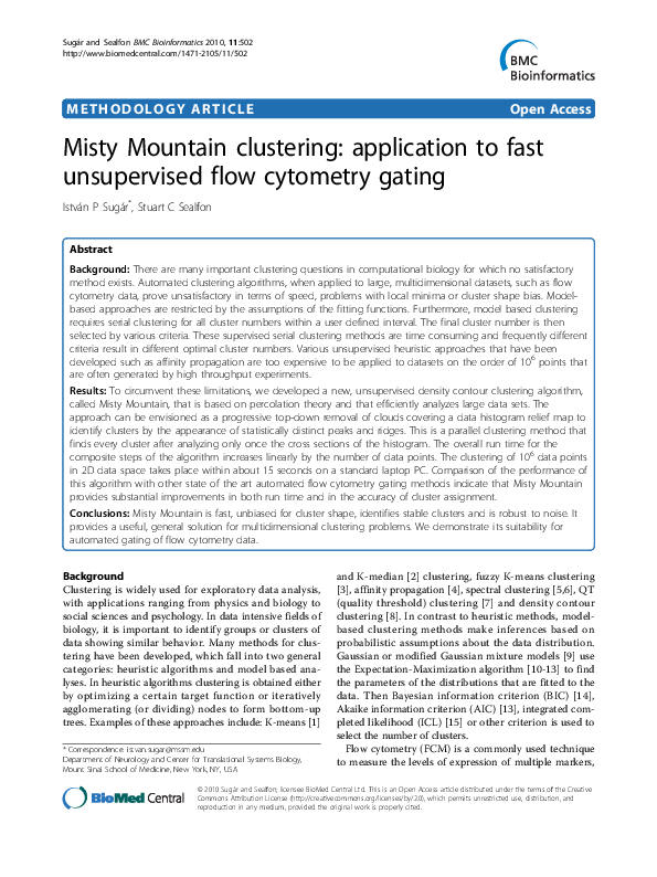 (PDF) Misty Mountain Clustering: Application to Fast Unsupervised Flow Cytometry Gating