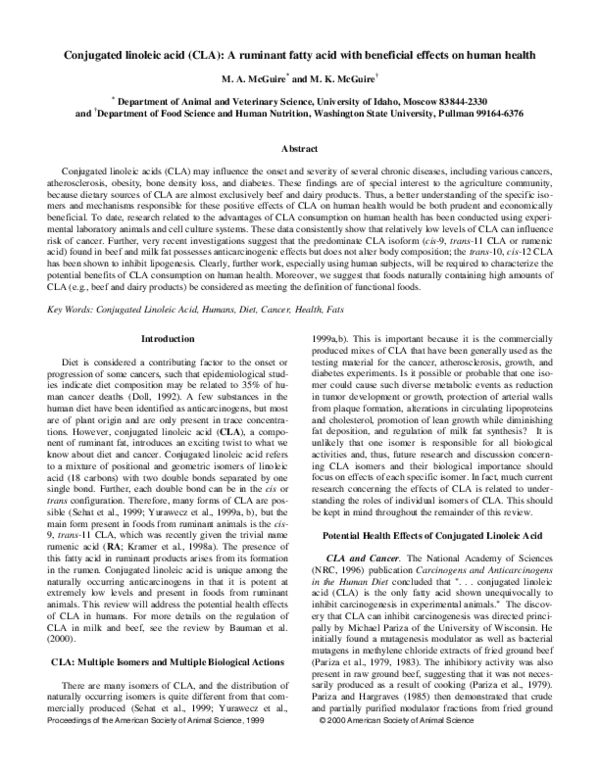 (PDF) Conjugated linoleic acid (CLA): A ruminant fatty acid with beneficial effects on human health